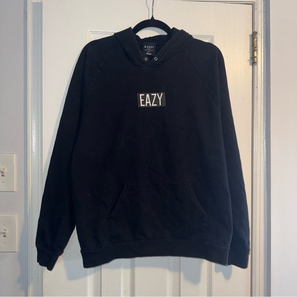 Tops | Geazy Eazy Logo Black Hoodie L | Poshmark